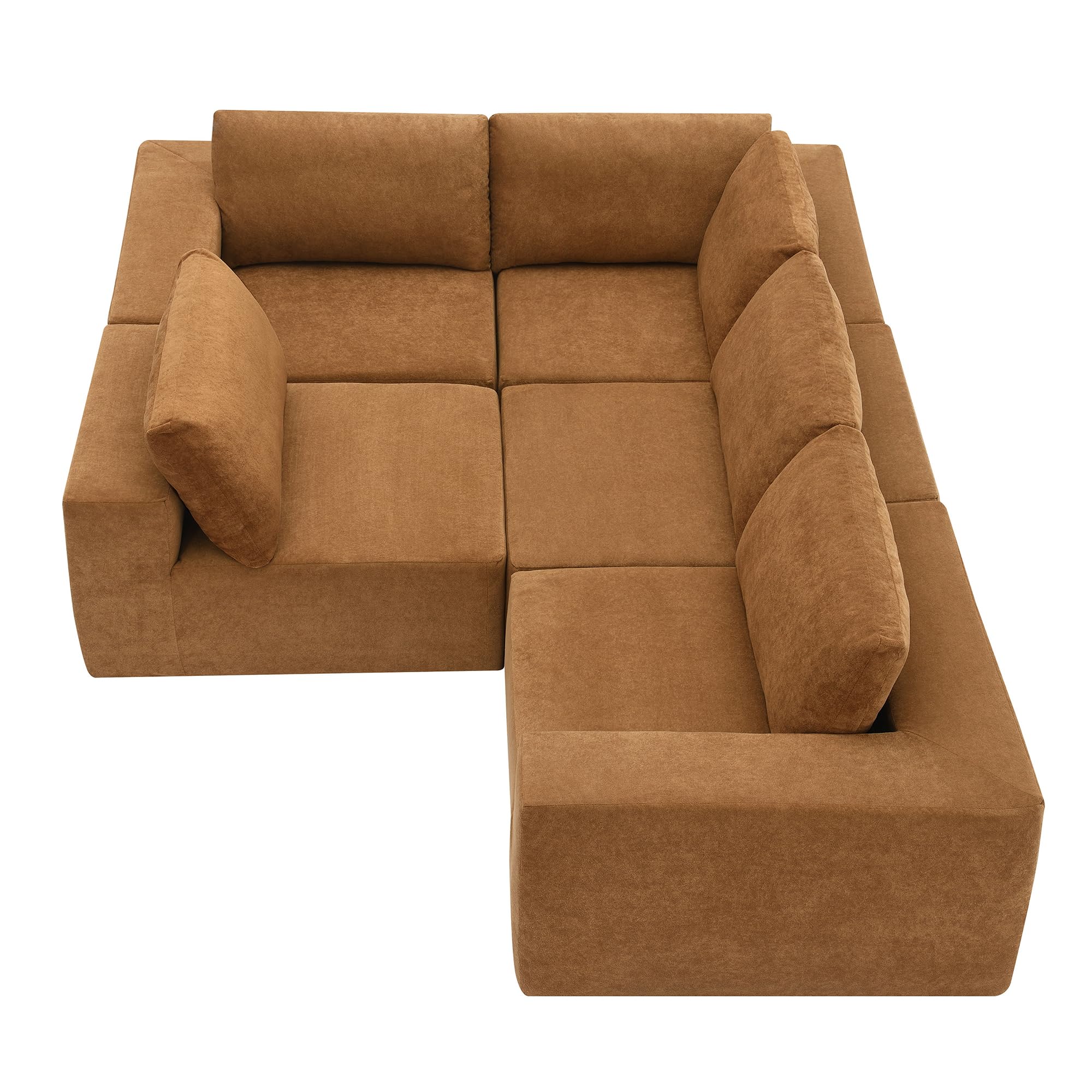 Favfurish Modular L Shaped Sectional Sofa,Sleeper Couch Set,Upholstered Reversible Sofa-Bed,5 PC Free Combination,for Living Room Bedroom Apartment,Brown
