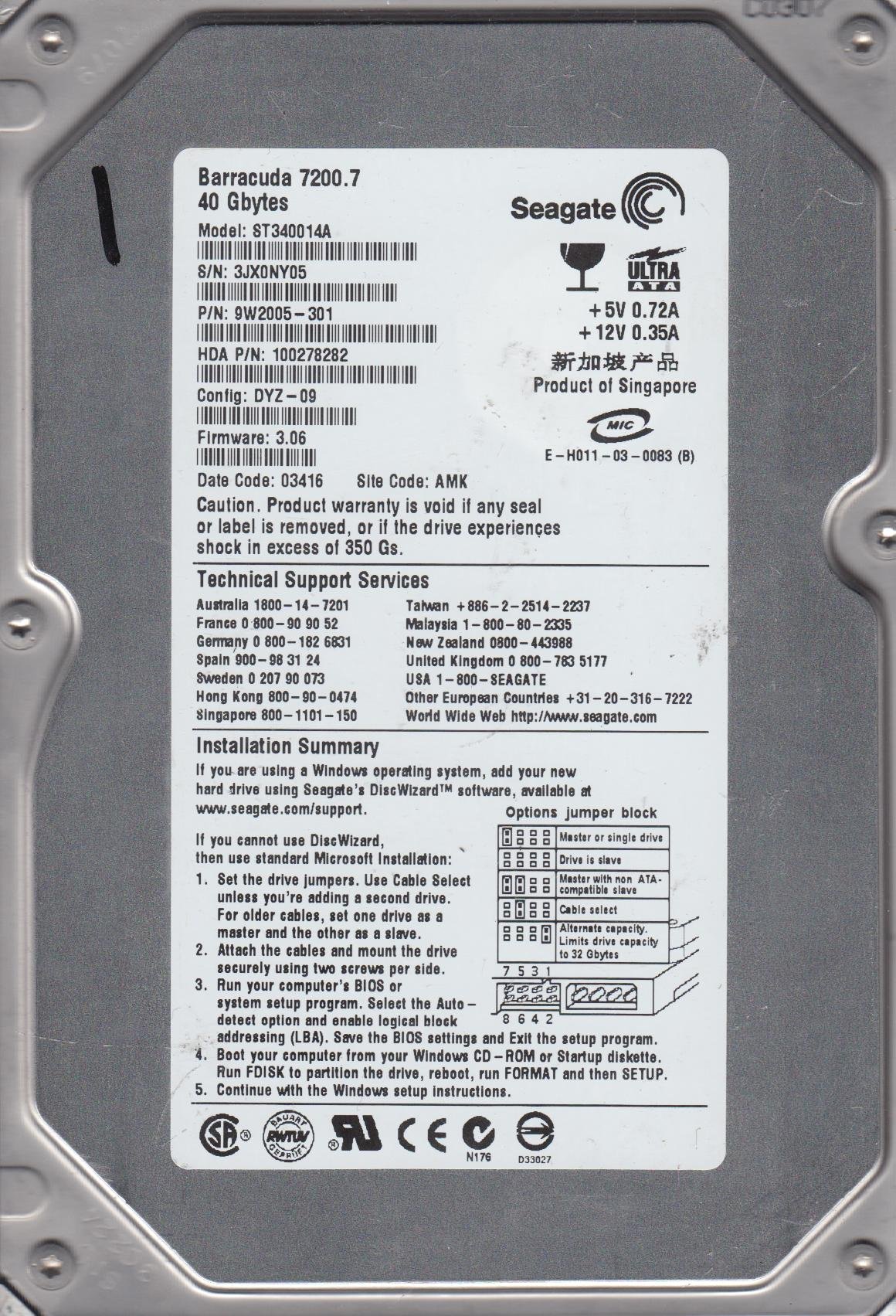 Seagate Barracuda 7200.7 40GB UDMA/100 7200RPM 2MB IDE Hard Drive