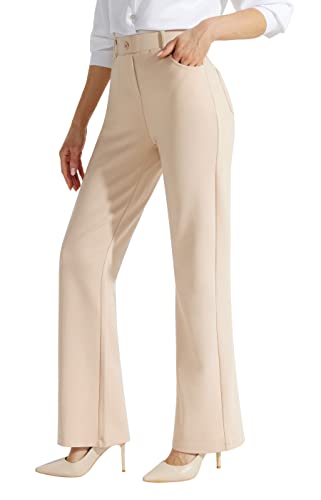Libin Women's Bootcut Dress Pants 31" Business Casual Work Pants High Waisted Stretchy Slacks for Women Yoga Office Trousers with 4 Pockets, Khaki, 4