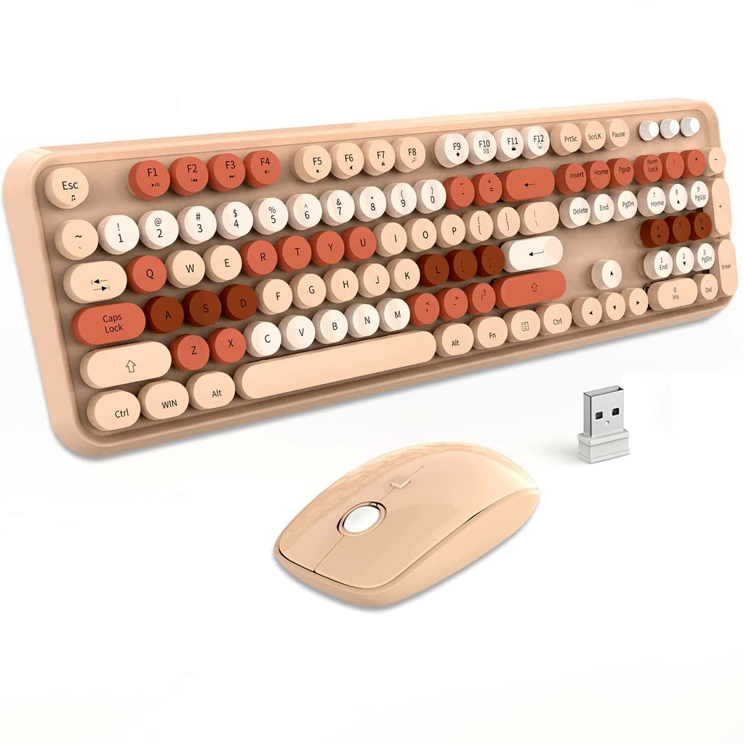 FOPETT Keyboard and Mouse Sets Wireless,Reliable 2.4 GHz Connectivity for PC,Laptop,Smart TV and More (Milk Tea Color)