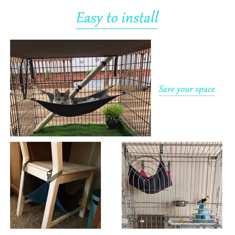 Hanging Cat Hammock, Pet Hammock for Cage, Adjustable Cat Bed Two Sides Comfortable/Waterproof Resting Sleepy Pad for Cats Small Dogs Rabbits or Other Small Animals (Black) (Black, 22 x 16.5)