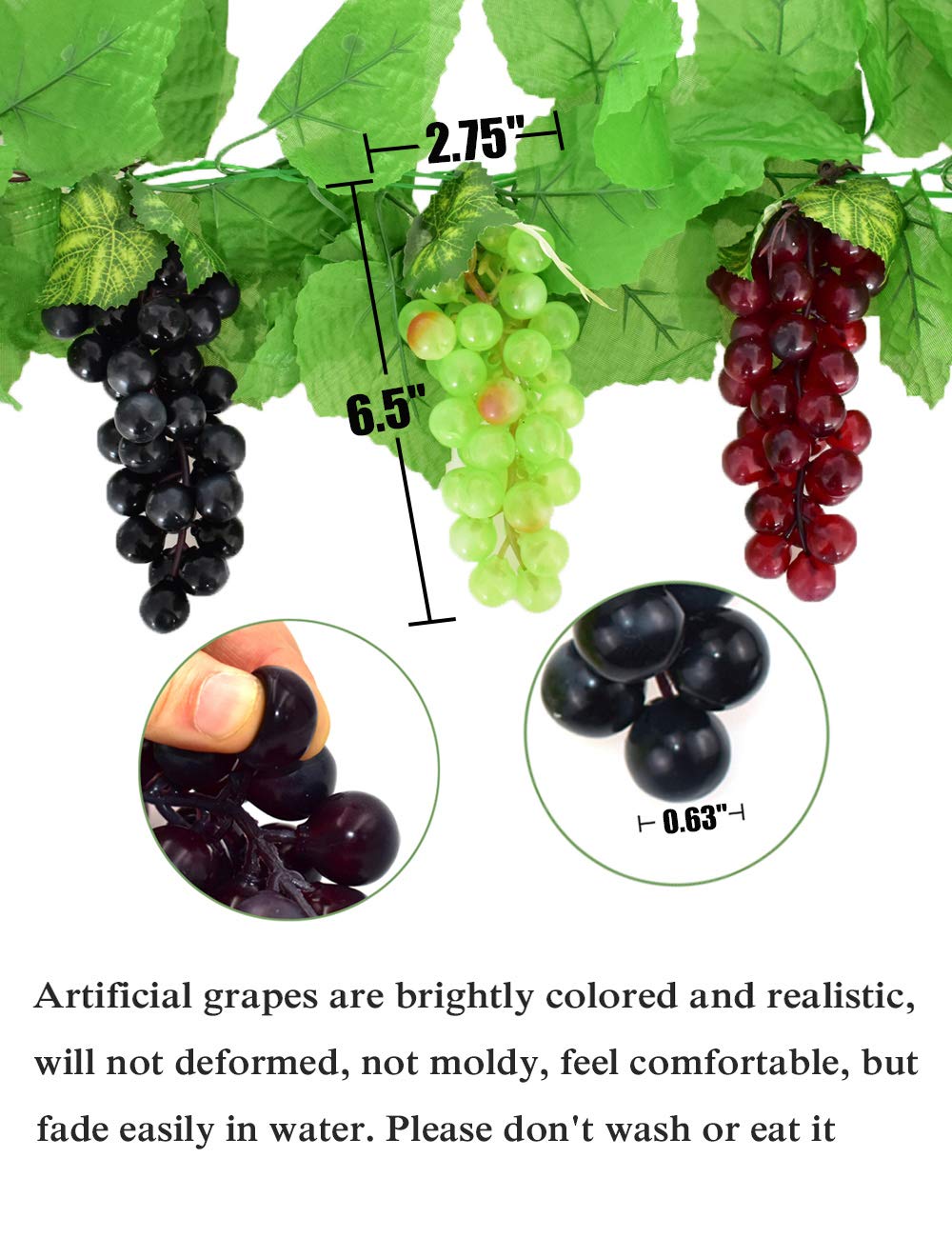 HUIANER Fake Grapes 3 Bunches of Simulation Grape Fruit Artificial Grape Vines Lifelike Leaves for Wedding Home Indoor Outdoors Party Garden Wall Decoration