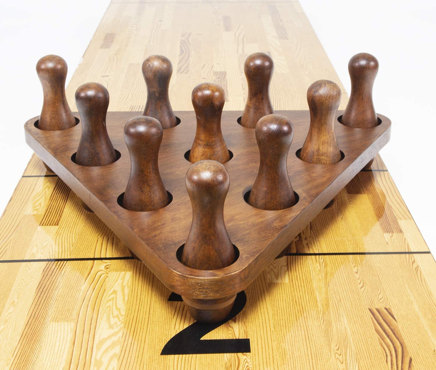 YDDS Shuffleboard Bowling Pin Set with 10 Pcs Premium Hardwood Bowling Pins Durabel Triangular Pinsetter Resin Bowling Ball and Carrying Bag, Fun for Shuffleboard Games