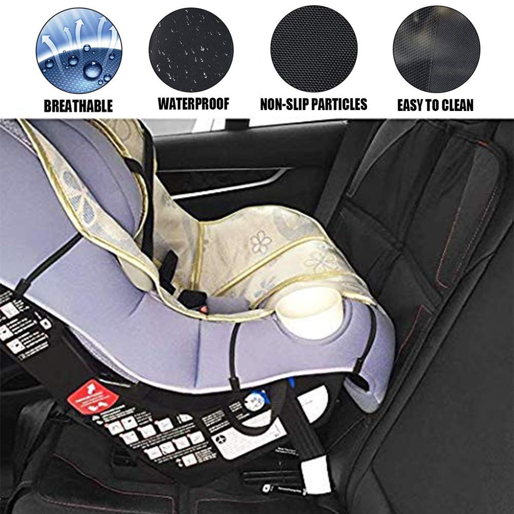 Car Seat Protector + Back Kick Mat Organizer, Black - Waterproof Seat Cover Padding Protector Upholstery Premium Durable Construction Convertible Seat Cover Pad with Backseat Organizer for Baby