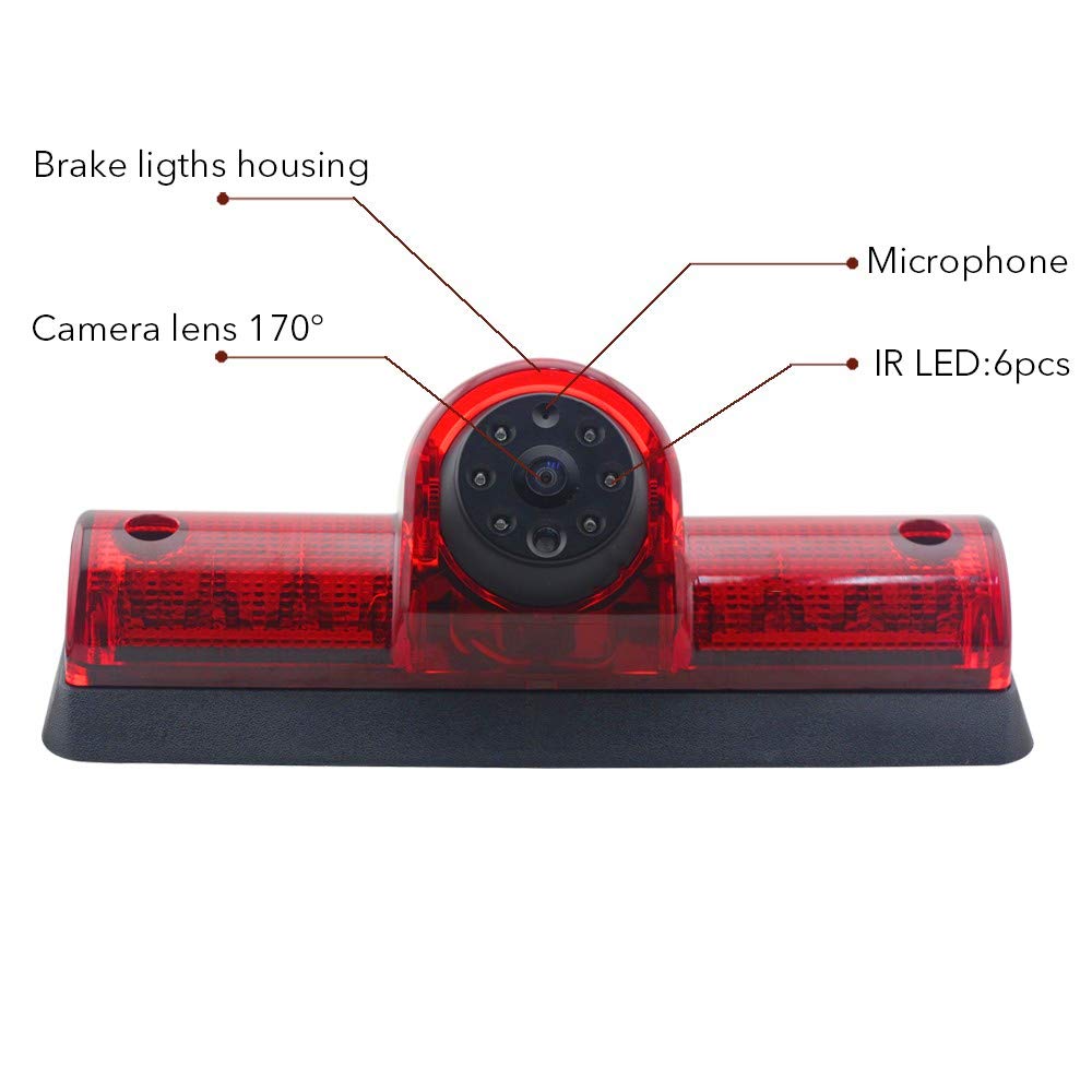 Car Third Roof top Mount Brake lamp Camera Brake Light Replacement Rear View Backup Camera for Transporter Nissan NV1500/NV2500/NV3500 2009-2019