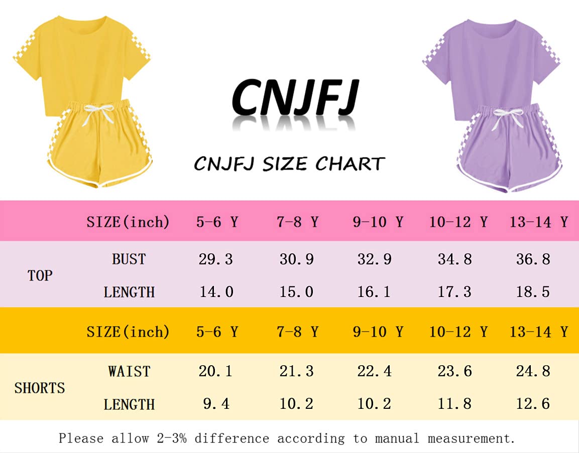 CNJFJ Cute Outfits For Girls 10-12 Years Old Plaid Shorts Sleeve Crop Tops And Shorts Sets