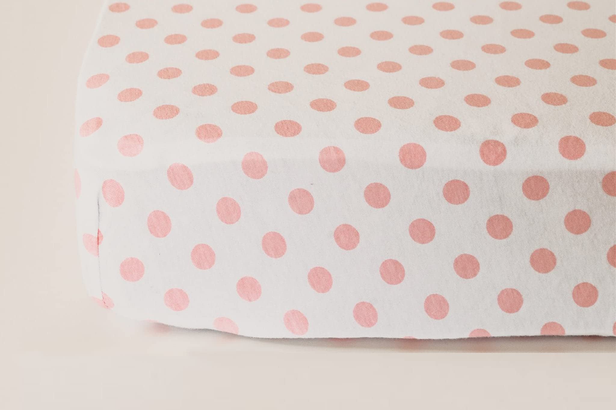 NODNAL CO. Pink Fitted Crib Sheet for Baby Mattress - Jersey Knit Cotton for Girl Nursery Bedding - Chevron, Polka Dot, and Stripe Crib/Toddler Sheets (Polka Dot)