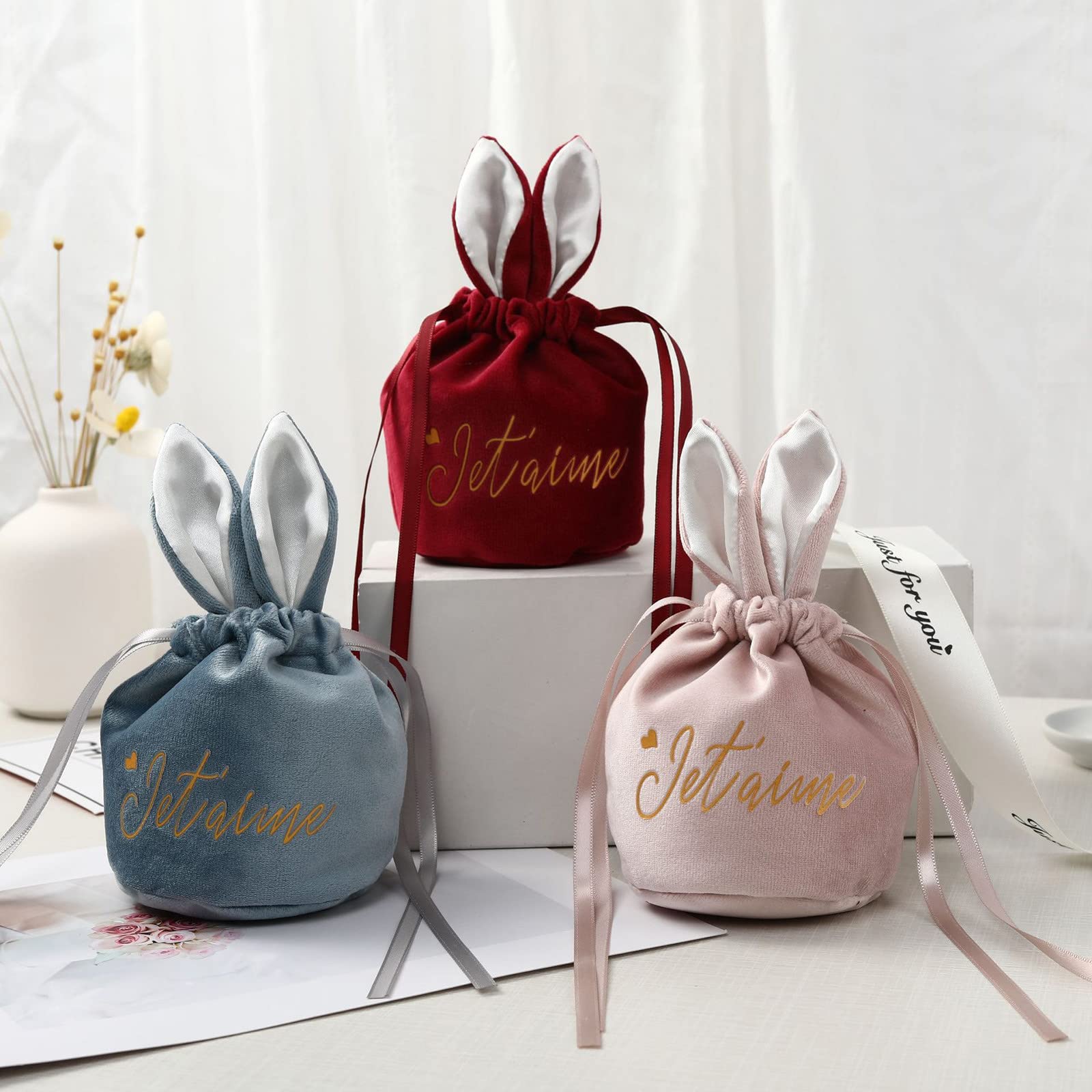 Easter Bunny Bags Easter Egg Basket for Kids, Rabbit Ears Bags Cloth Personalized Candy Egg Bags Rabbit Buckets Gifts Eggs Hunt Basket Bags for Easter Decoration (mixed-3Pcs)