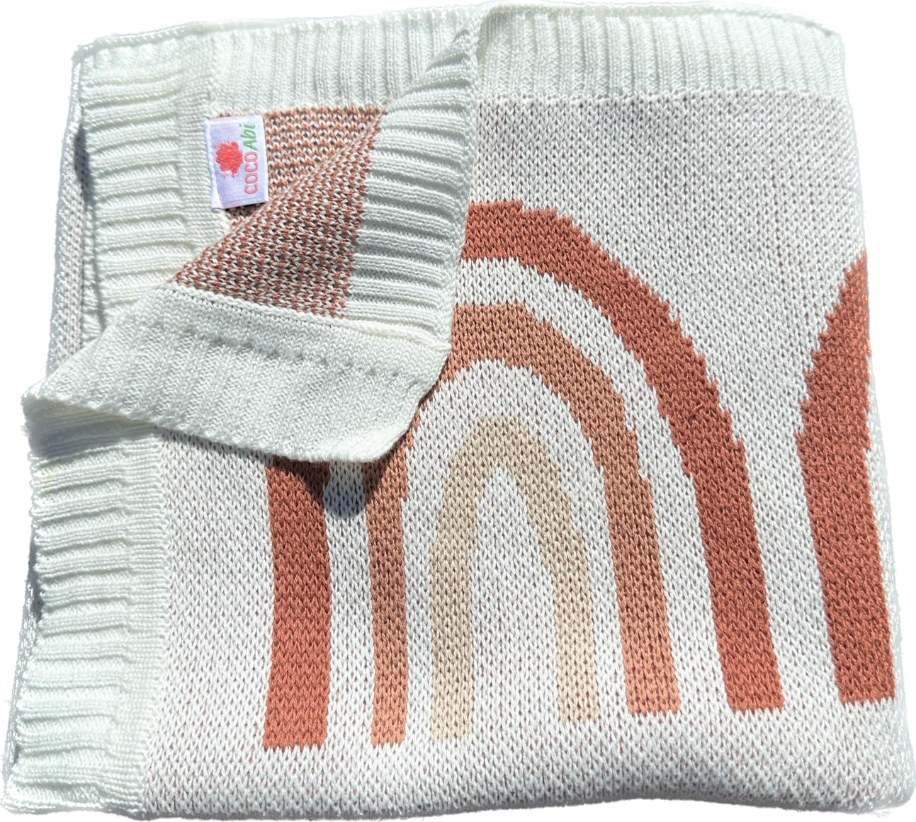 COCOAbi Baby Blanket in Retro Rainbow | 100% Cotton Knit | Naturally Soft for Babies | Boho Colors & Pattern | Gentle Cotton Blanket | Eco-Friendly Material | Beautiful Baby Gift | 32” x 38”