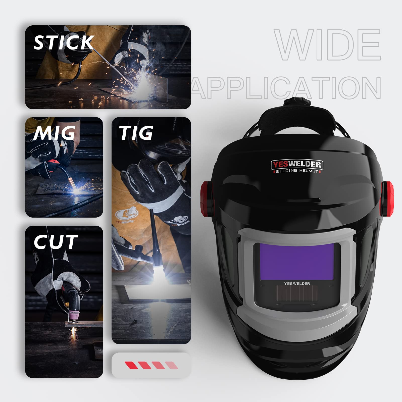 YESWELDER Large Viewing Flip Up Design Auto Darkening Welding Helmet with Side View, Digital Welding Lens,1/1/1/1 True Color 4 Arc Sensor Welder Mask