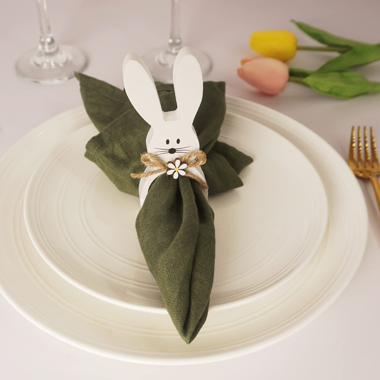 Easter Napkin Rings Set of 6, Wood Bunny Napkin Rings Rabbit Napkin Ring Holders for Easter, Spring Party, Dinning Table Decorations