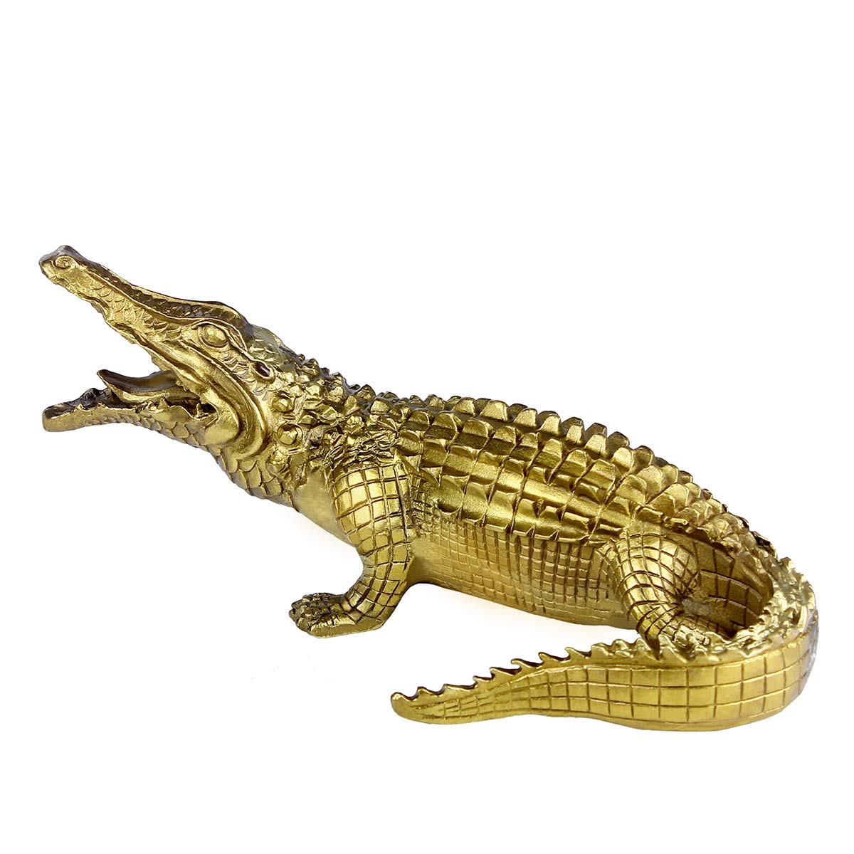 BRASSTAR Brass Crocodile Statue 9.8”(H) Egyptian Oriental Sculpture Home Garden Ornament Handcraft Alligator Gift Collection PTZY013