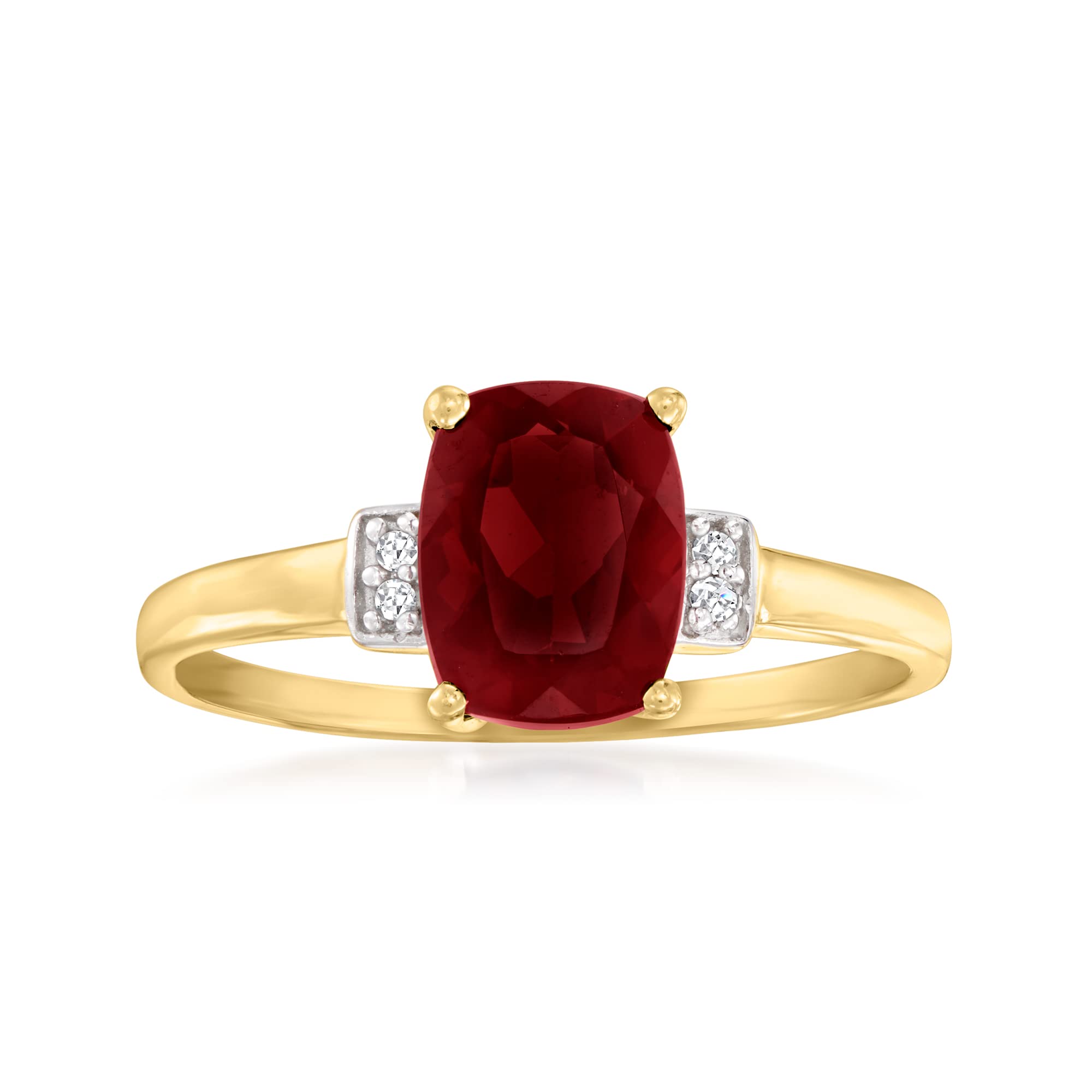 Canaria 1.80 Carat Garnet Ring With White Topaz Accents in 10kt Yellow Gold. Size 7