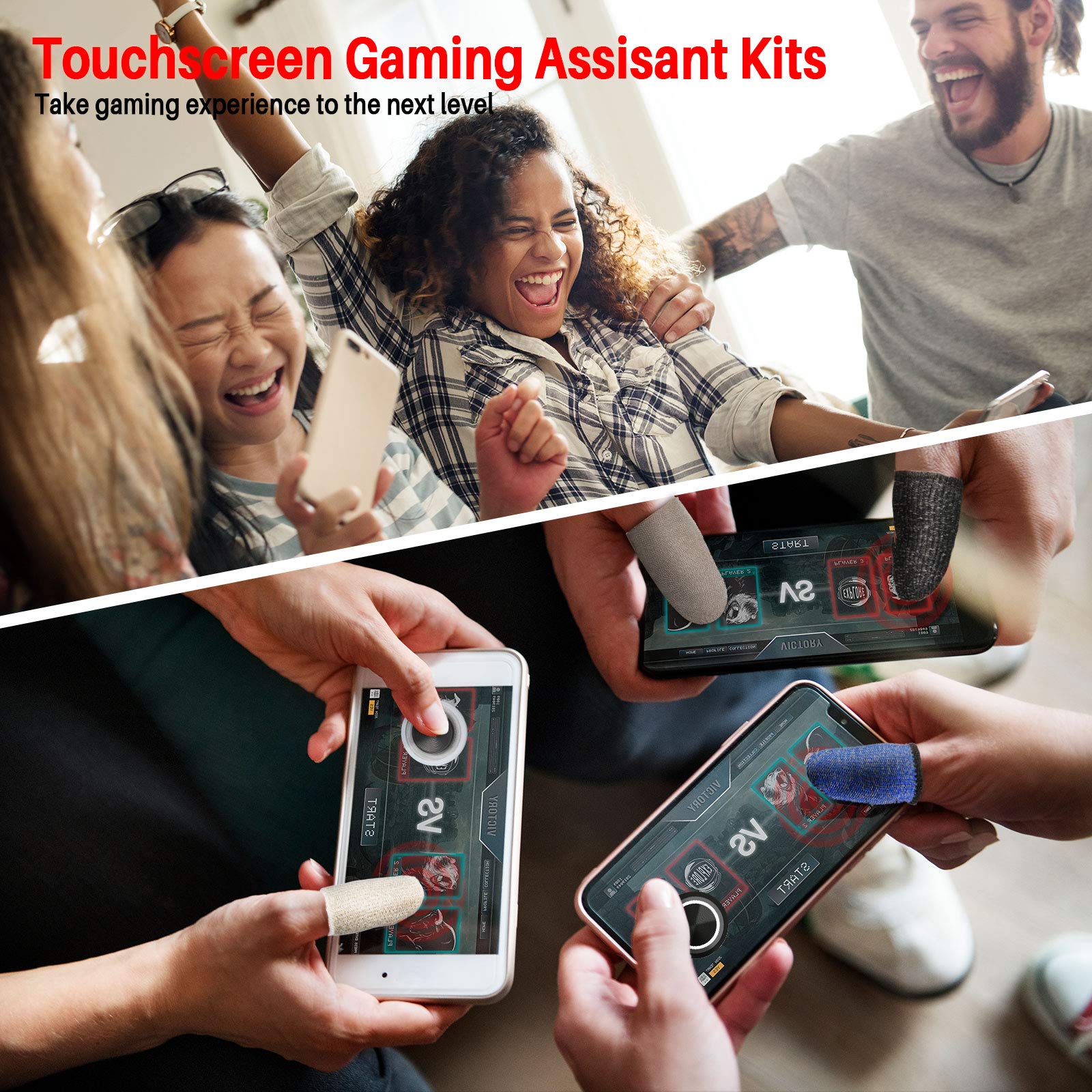 Weewooday 16 Pieces Phone Game Joystick Kits, 4 Touch Screen Game Control Joypad and 12 Gaming Finger Sleeve, Mobile Game Controller with Anti-Sweat Thumb Sleeves for Phones Tablets
