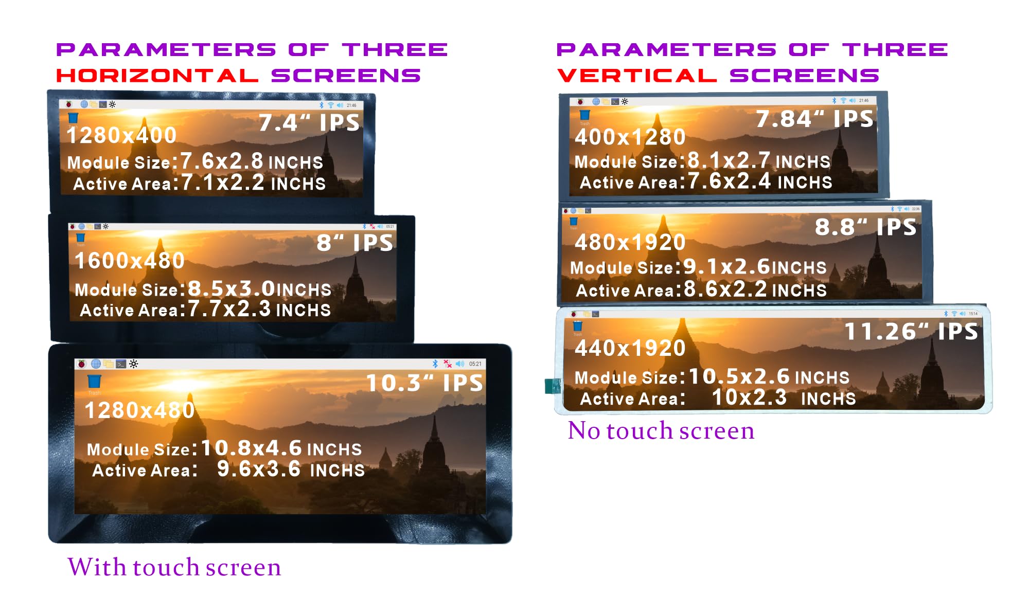 ElecLab 7.4 Inch 1280x400 Touchscreen Monitor HDMI Capacitive LCD Display Speaker Case for RPI 4B 3B+ 3B 3A+ 2B B+