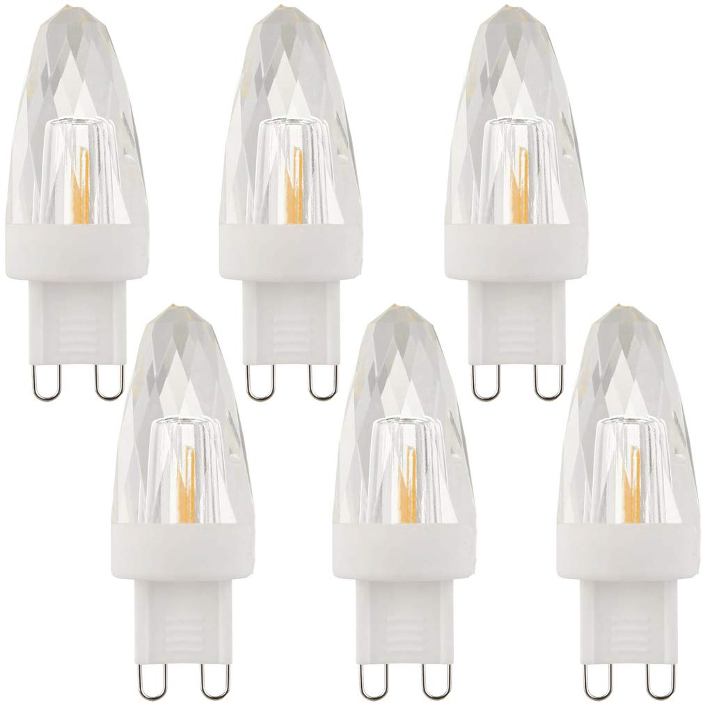 Lxcom Lighting G9 LED Light Bulbs 2W (15W Halogen Equivalent) Dimmable Crystal COB Bulb Warm White 2700K 200LM G9 Base AC110V for Home Lighting, 6 Pack