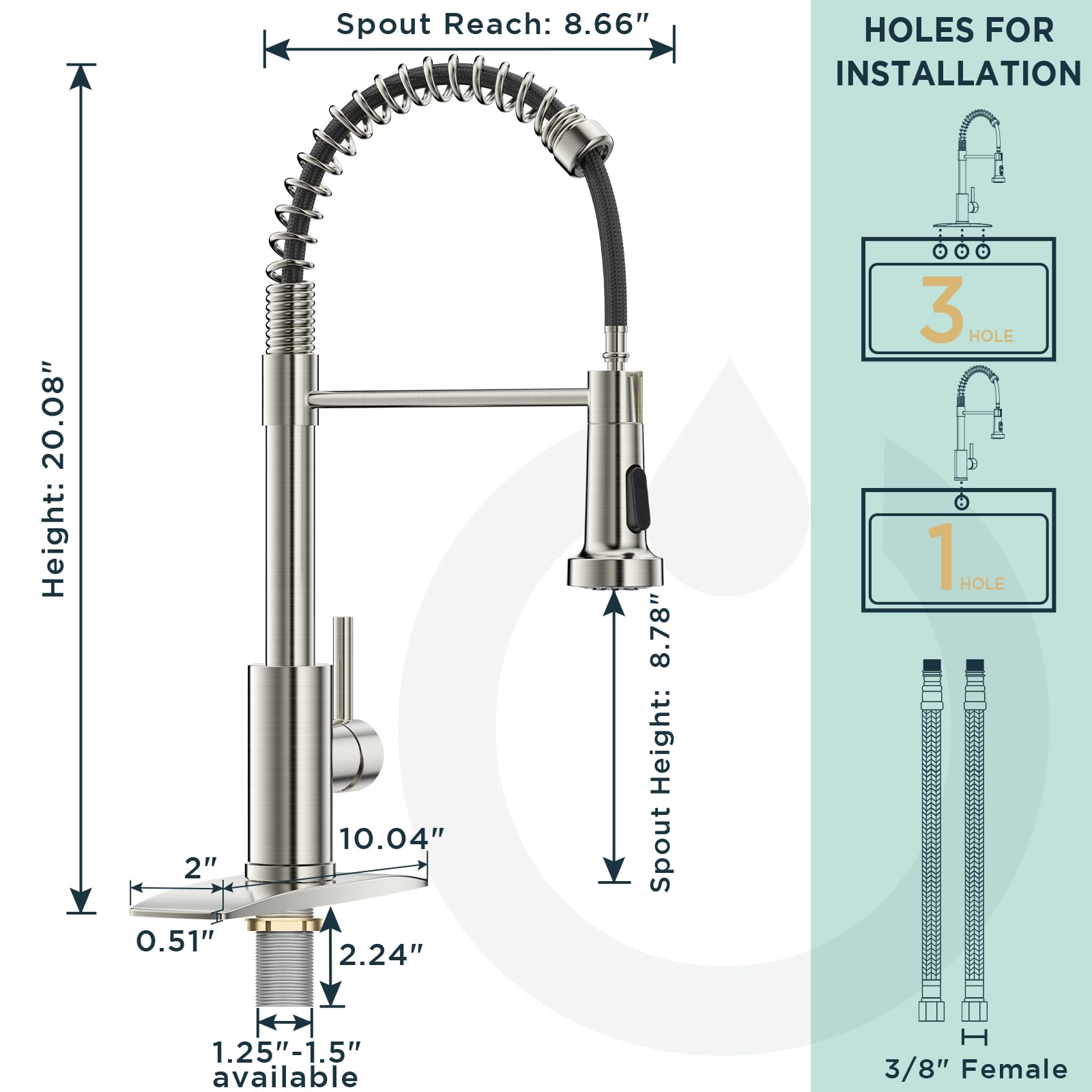 FORIOUS Kitchen Faucet with Pull Down Sprayer, Brushed Nickel Stainless Steel Kitchen Faucet, Utility Single Handle Spring Sink Faucets 1 or 3 Hole, Kitchen Faucets for Farmhouse Camper Laundry Rv Bar