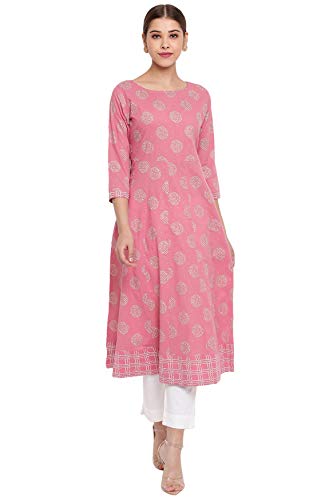 Janasya Indian Women's Pink Cotton Kurta(JNE3577-KR-XXL)