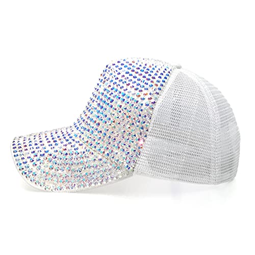 Bling Baseball Cap for Women with Full Diamond Design Adjustable Ladies Baseball Travel Cap (White01)