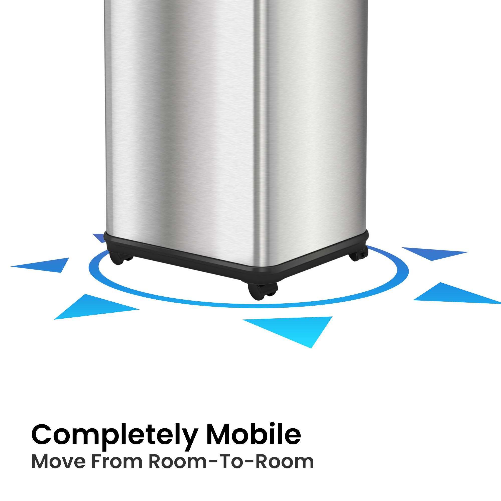 iTouchless 13 Gallon Glide Sensor Trash Can with Wheels and 10 Premium Trash Bags, Odor Control System, Automatic Kitchen and Office Garbage Bin, Stainless Steel
