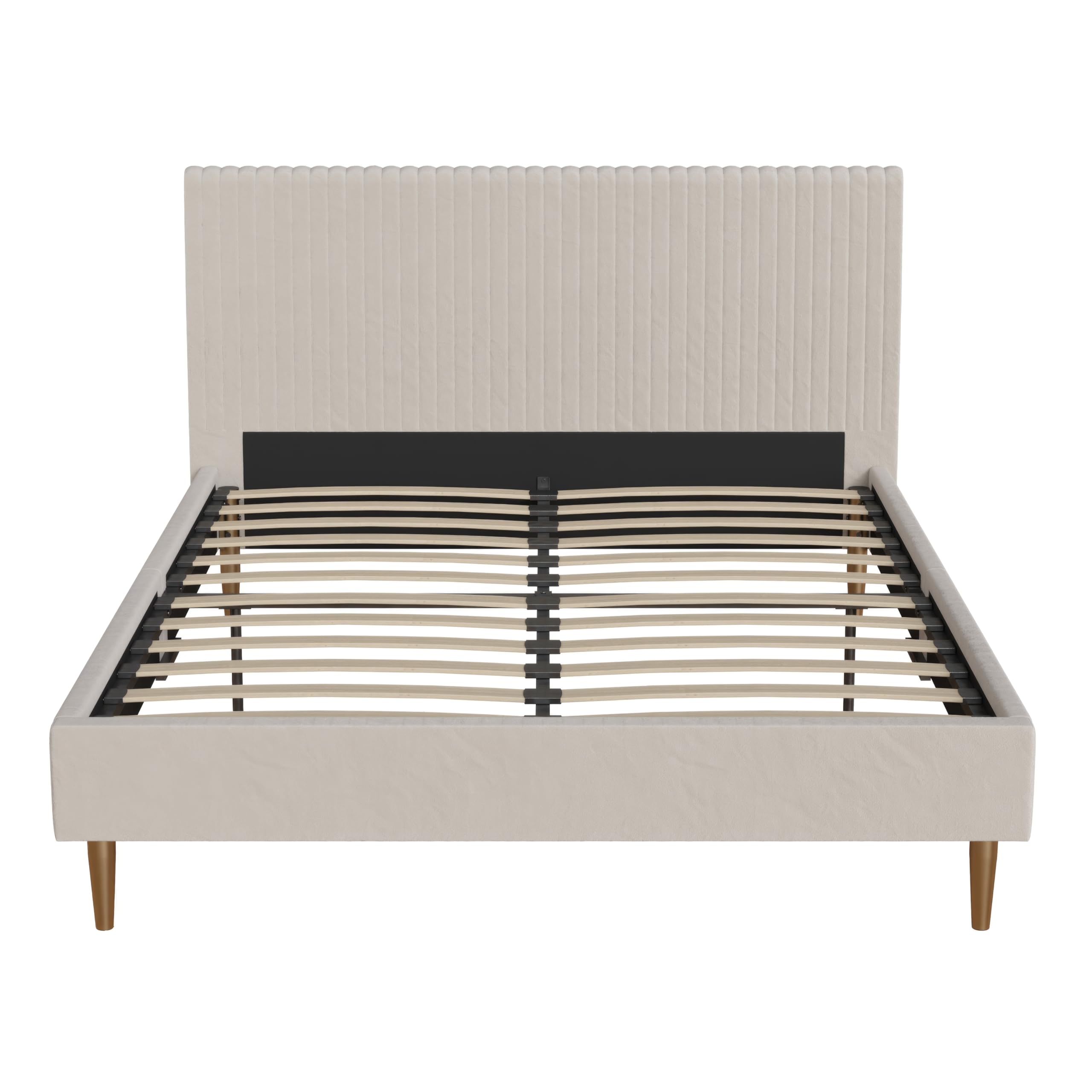 Mr. Kate Daphne Upholstered Bed with Headboard and Modern Platform Frame, Queen, Ivory Velvet