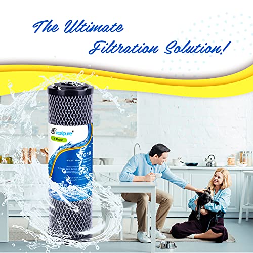 EXCELPURE 1 Micron 10" x 2.5" Whole House CTO Carbon Water Filter Cartridge Replacement for Home Countertop System, Dupont WFPFC8002, WFPFC9001, FXWTC, SCWH-5, WHEF-WHWC, WHCF-WHWC, CTO10, T01, 4PACK