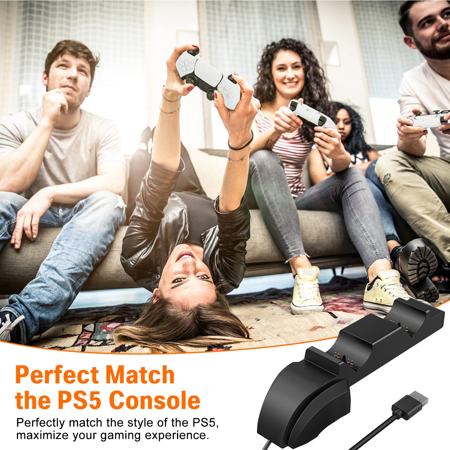 Controller Charging Station for PS5, Tendak Upgraded Fast Dual Controller Charging Stand Compatible with 5, PS 5 Charger Dock Accessories Replacement for DualSense Charging Station - Black