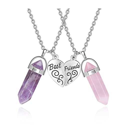 PESOENTH BFF Necklace for 2 - Matching Heart Best Friends Crystal Pendant Necklaces Friendship Jewelry Set for Girls Women
