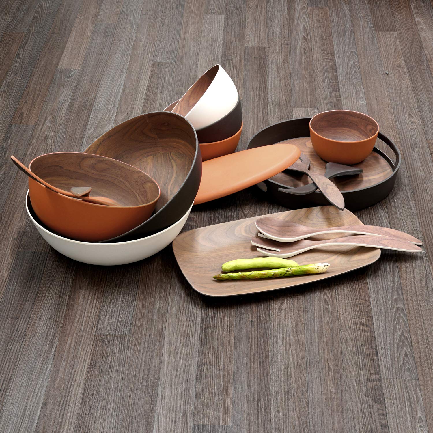 Colored Bamboo Dinner Service Set (Medium Bowl, 9 inches, Walnut and Coffee)