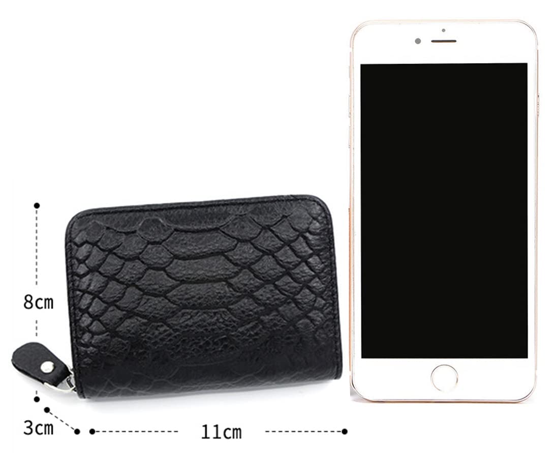 ZHSH Small Rfid Blocking Full-grain Leather Wallet, Zipper Credit Card Holders, ID Case Organizer Purse (Black/Embossed crocodile)