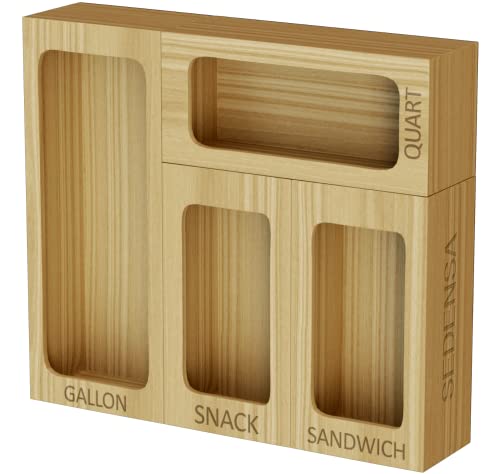 SEDENSA Ziplock Bag Storage Organizer for Kitchen Drawer, 4 Bamboo Storage Bag Organizer, Storage Bag Food Holders, Bamboo Ziplock Bag Organizer for Drawer, Compatible with Ziploc and More