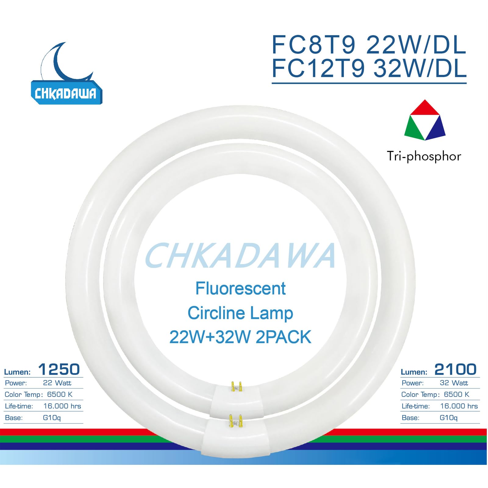 FC8T9 22W and FC12T9 32W Daylight Set , Round Fluorescent Bulb 8 inch T9 22 Watts & Circular Light Bulbs 12 inch 32 Watts kit, Circline Kitchen and Bath Fluorescent Lamp, CRI 80, DL 6500K, G10q Prong