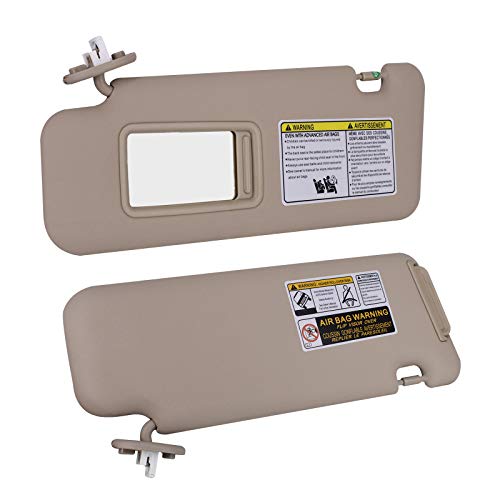 CULMKARI Left Driver Side Sun Visor for Toyota Highlander 2008-2013 with Vanity Light Replaces 74320-48500-B0 Beige