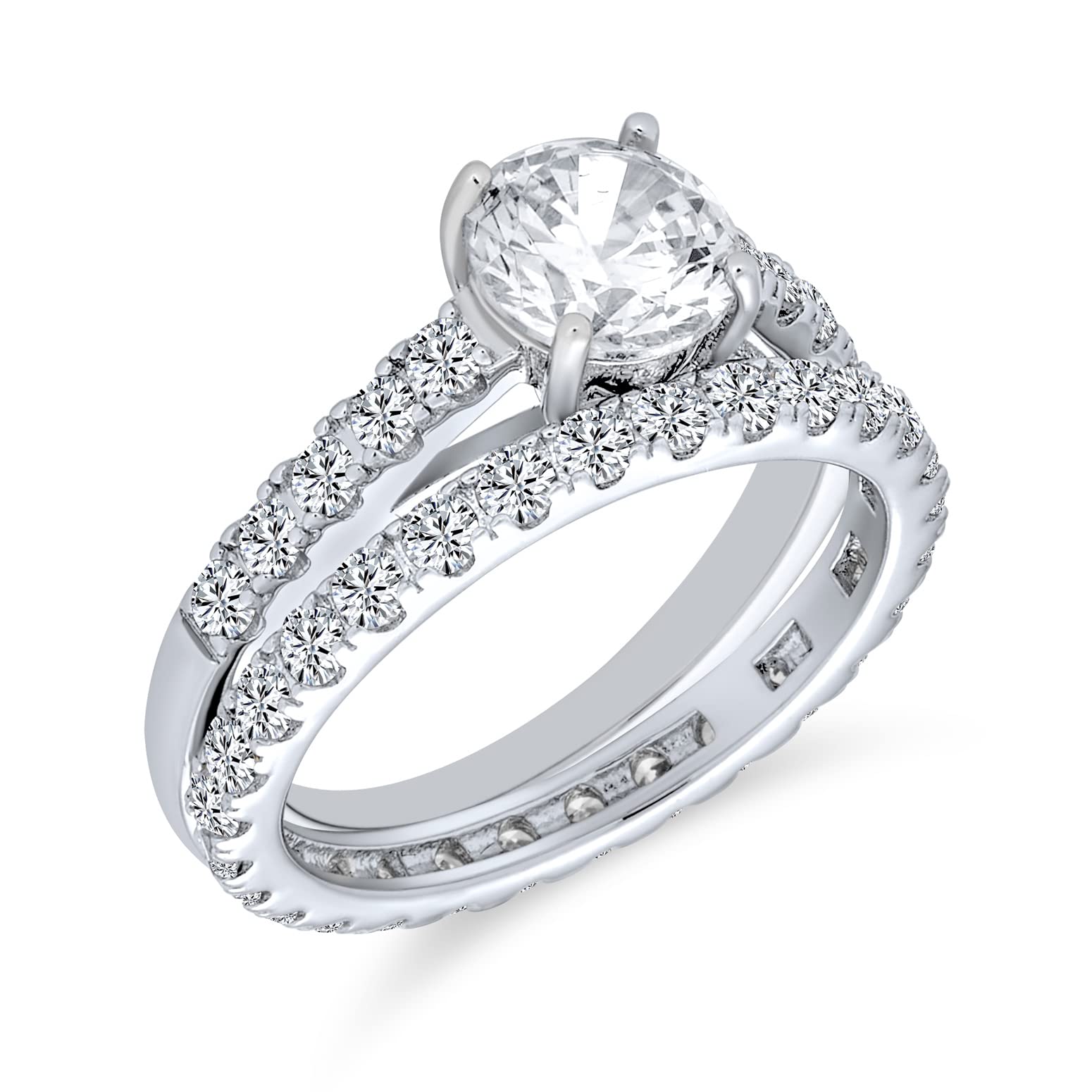 Bling Jewelry 925 Silver Bridal Solitaire CZ Engagement Wedding Ring Set Clear 6