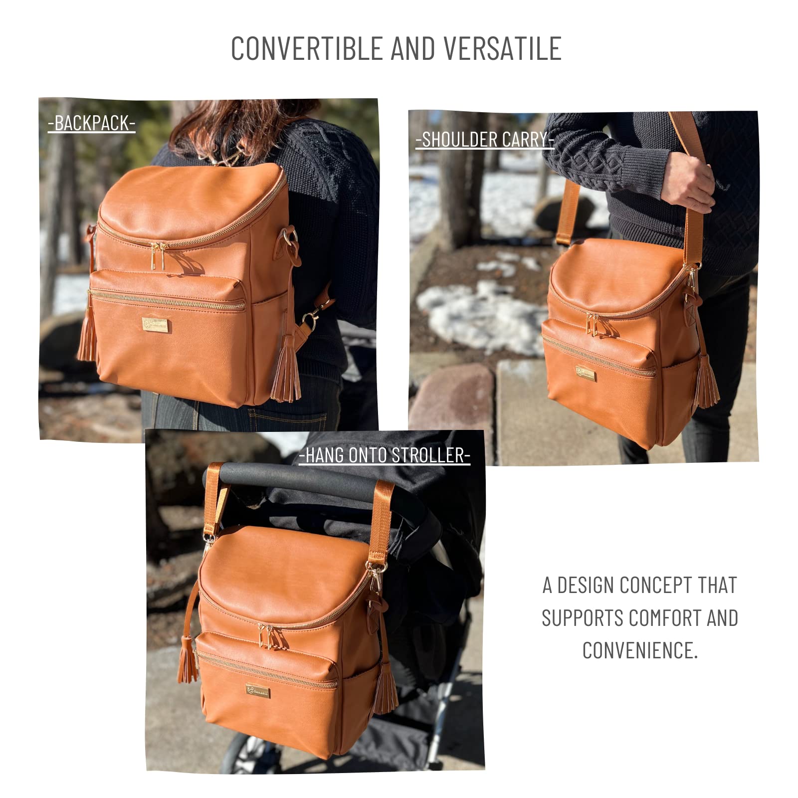CoddleBoo Diaper bag, Beautiful Vegan-Leather Diaper Backpack with Multi-Pocket Design+Laptop Compartment and Travel Accessories, Waterproof and Tear-Resistant, Bolsa De Pañales (DB1822)