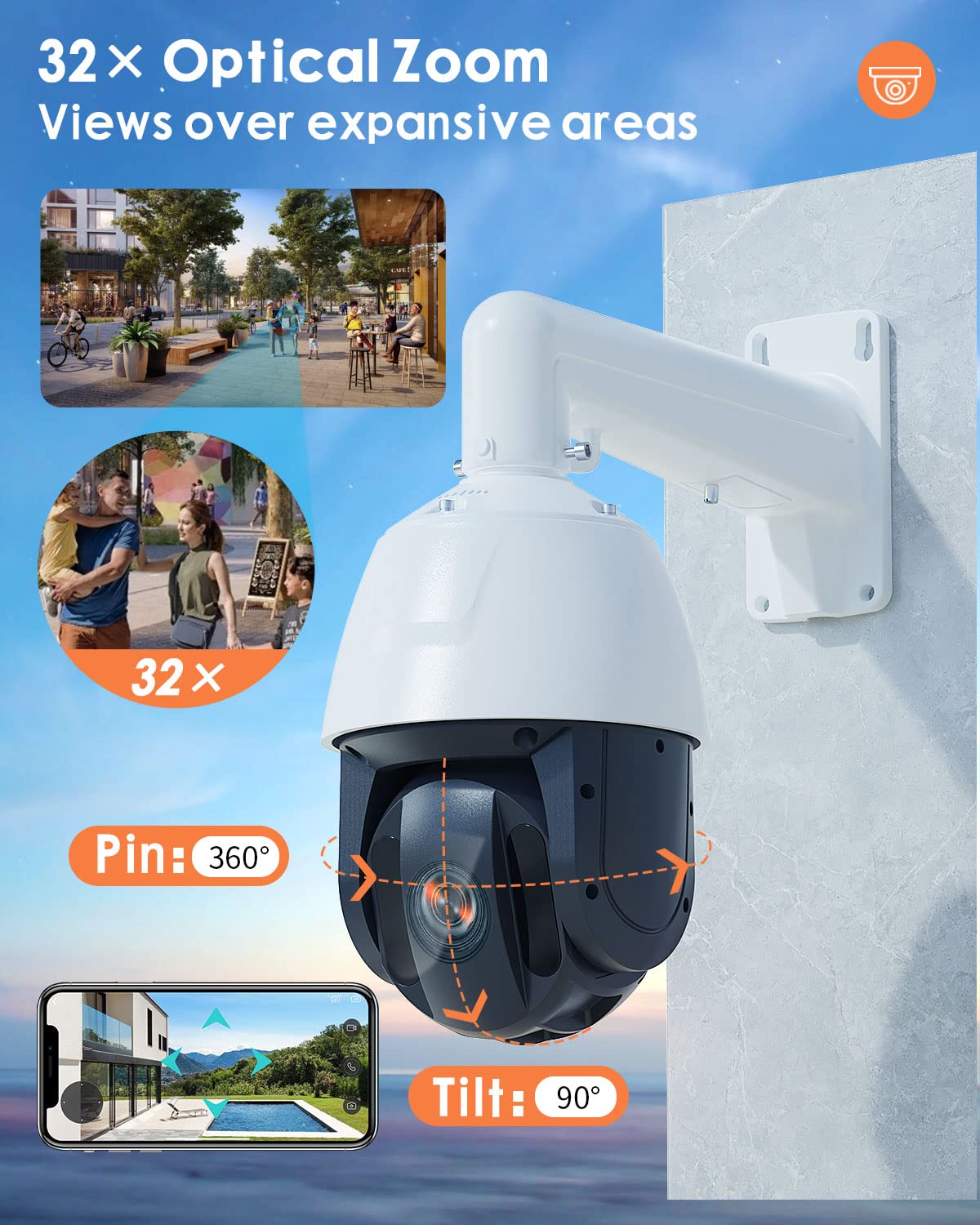 DS-2DE5432IWG-E HIK 5 Inch 4MP PTZ IP Camera with Auto Tracking, Indoor Outdoor PoE Network Camera with 32X Optical Zoom, DarkFighter, Human/Vehicle Detection, IR 492ft Night Vision, Face Capture