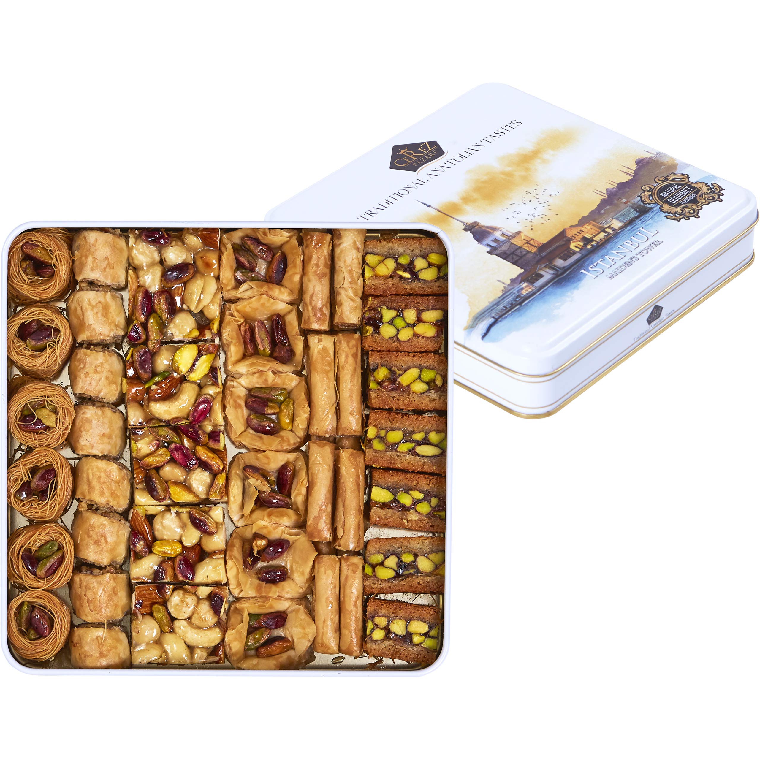 Cerez Pazari Baklava Pastry Gift Box Halal Snacks 1.32lbs ℮ Apprx.45-48 pcs | Turkish Dessert Ideal for Fathers Day Gift