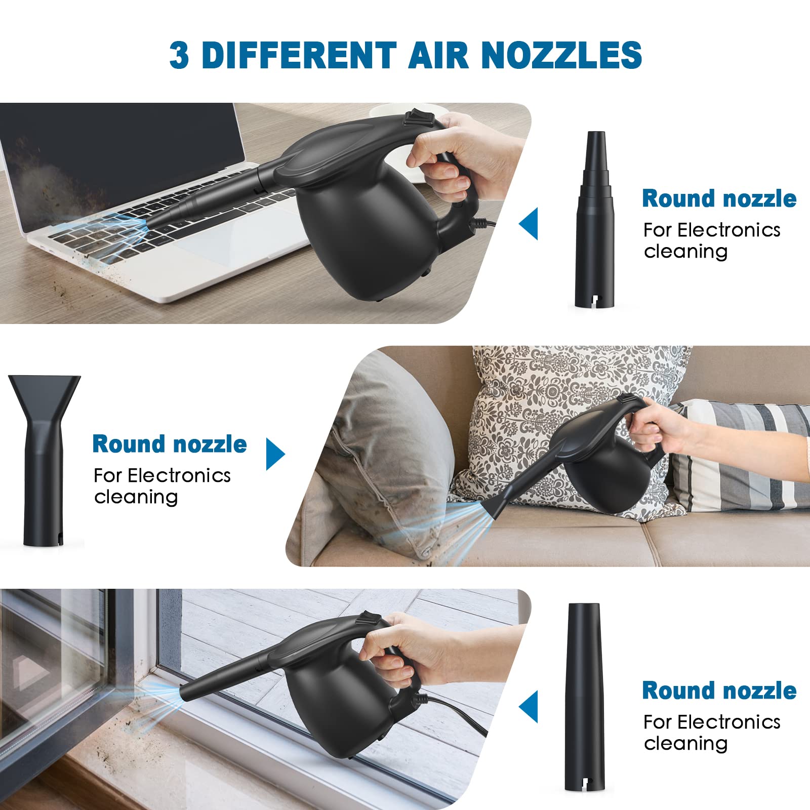 Electric Compressed Air Duster for Computer Keyboard Cleaning, 40000RPM Powerful Air Blow Dust Cleaner, Multi-Use Reusable Duster Replaces Air Cans