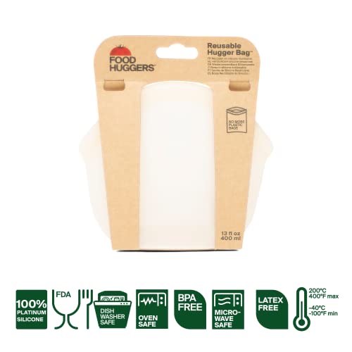 Hugger Bags Silicone Reusable Lunch & Snack Bag by Food Huggers | Durable Storage, BPA Free, Dishwasher & Freezer Safe, Stand-Up Resealable Produce Pouch | Small 13 fl oz, Champagne