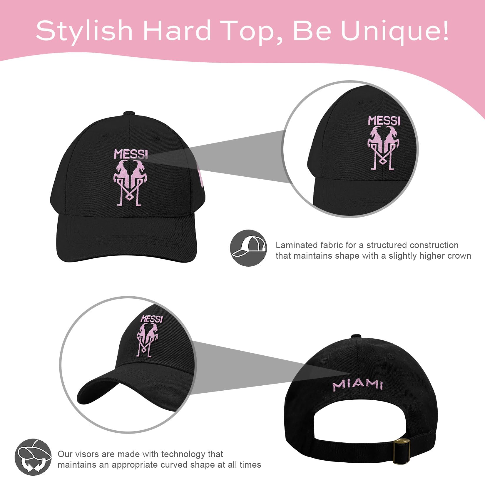 CHAMPSEER Miami 10# Baseball Cap Goat Soccer Player 3D Embroidered Logo Unisex Baseball Hat, One Size, Fast 3-Day Delivery Black