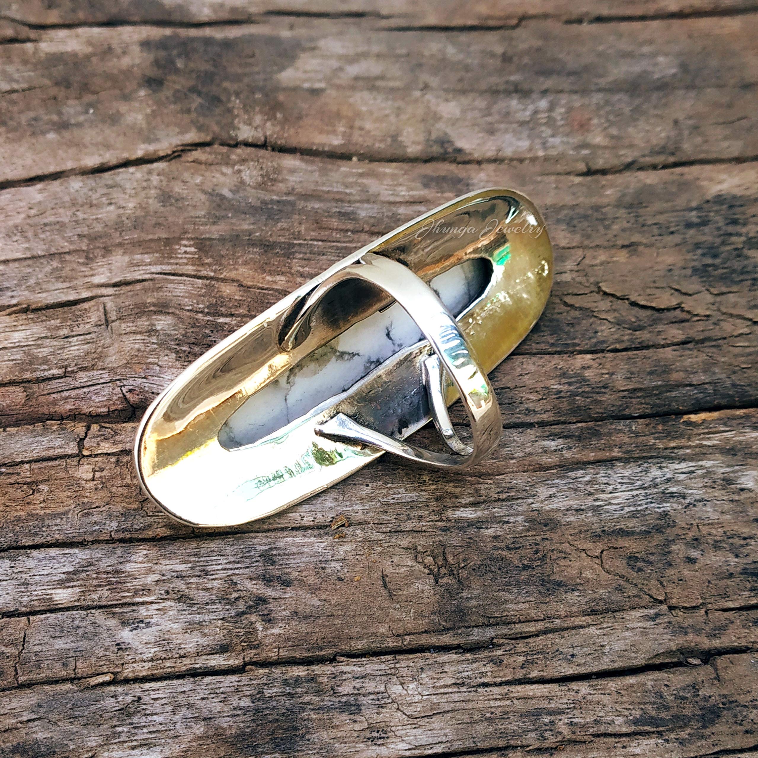White Howlite Ring, Sterling Silver Ring, Antique Ring, Oval Shape Ring, Boho Style, Turquoise Howlite Ring, Promise Ring, Buffalo Ring, Bridesmaids Gift, Healing Crystal, Gypsy Ring, Vintage Style