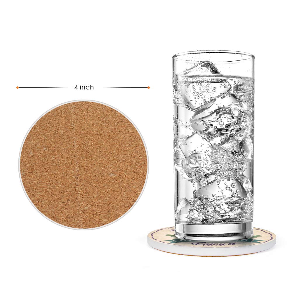 Coaster for Drinks 6Pcs Animal Ceramic Absorbent Drink Coasters with Holder, 4 Inch Vibrant Flora Stone Coaster with Cork Base for Home, Office, Restaurant-Coffee Table, Desk, Kitchen Decor (Flo-03)