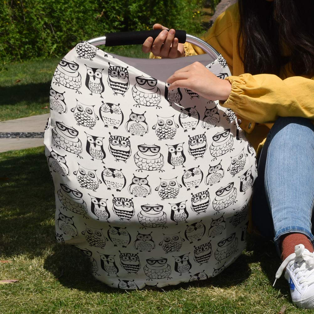 Breastfeeding Nursing Cover Multi Use for Baby Car Seat Cute Owl Collection Stretchy Breathable Shawl for Stroller High Chair Shopping Cart Canopy