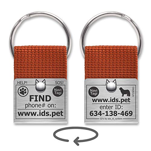NaviTagi Pet ID Tag for Large and Extra Large Dogs. Personalized w/ID Number. Reliable Design, Stainless Steel Ring. 2 Phones Updatable Online, Name Safe (1 Tag - L)
