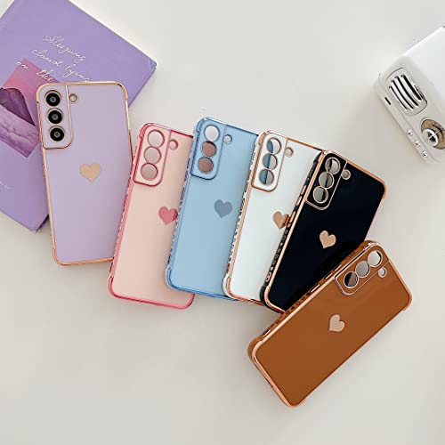 phylla Compatible with Samsung Galaxy S21+ Plus 6.7” 5g Case,Luxury Plating Cute Love Heart Side Small Pattern Phone Case,Full Camera Protection Soft Silicone Shockproof Bumper Cover (Black)