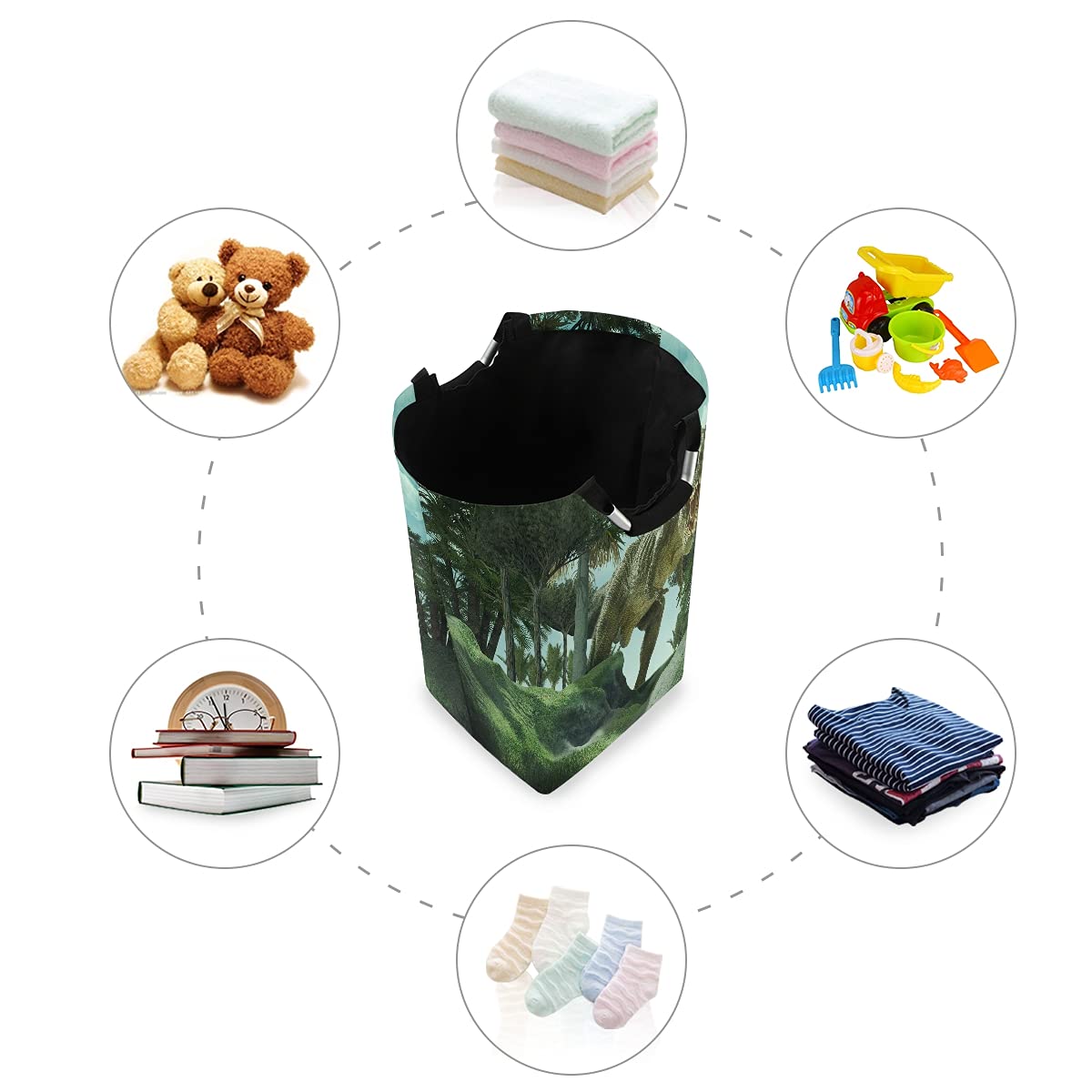 Jurassic Dinosaur Jungle Park Large Laundry Basket Collapsible Laundry Bag Hamper Foldable Cloth Storage Bin with Handles for Kids Dorm Bedroom