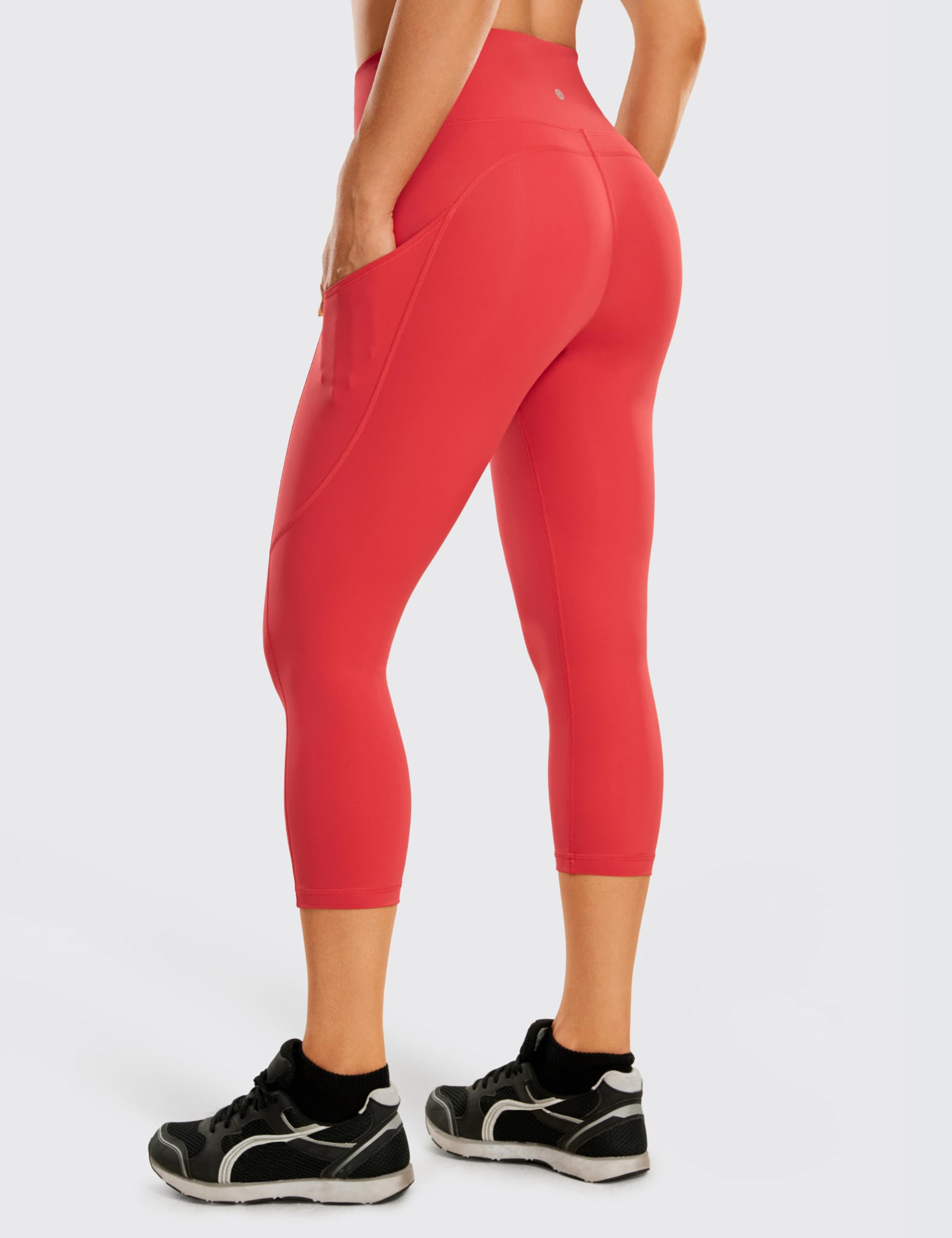 CRZ YOGA Women's Naked Feeling Workout Leggings 19" - High Waist Gym Capris Leggings with Pockets Crimson Medium