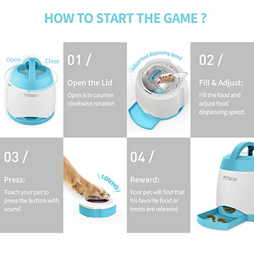 PETGEEK Automatic Dog Treat Dispenser, Dog Puzzle Memory Training Activity Toy- IQ Training Automatic Dog Cat Feeder Toy, Remote Dog Button Treat Dispenser for Dogs (Blue)