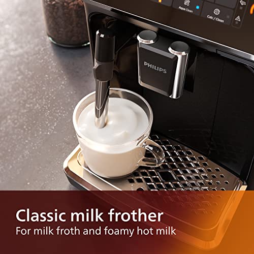 PHILIPS 3200 Series Fully Automatic Espresso Machine - Classic Milk Frother, 4 Coffee Varieties, Intuitive Touch Display, Black, (EP3221/44)