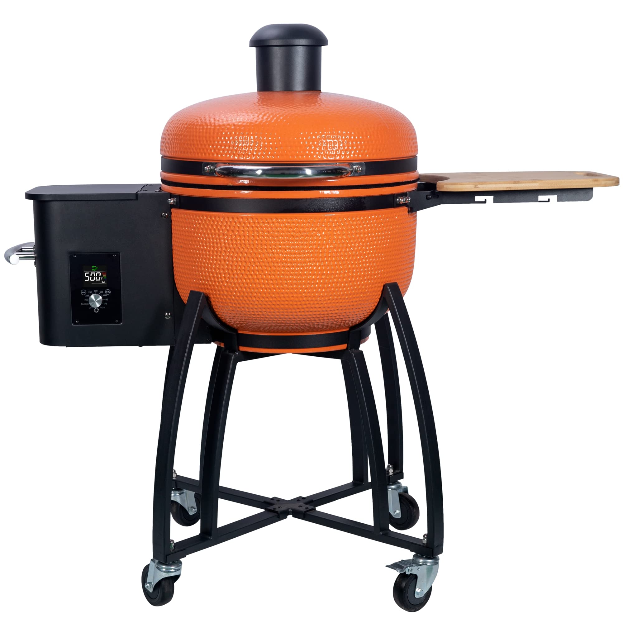 Charcoal Grills 24 "Ceramic Pellet Grill with 19.6" diameter Gridiron Double Ceramic Liner 4-in-1 Smoked Roasted BBQ Pan-roasted for Outdoors Patio (Orange)